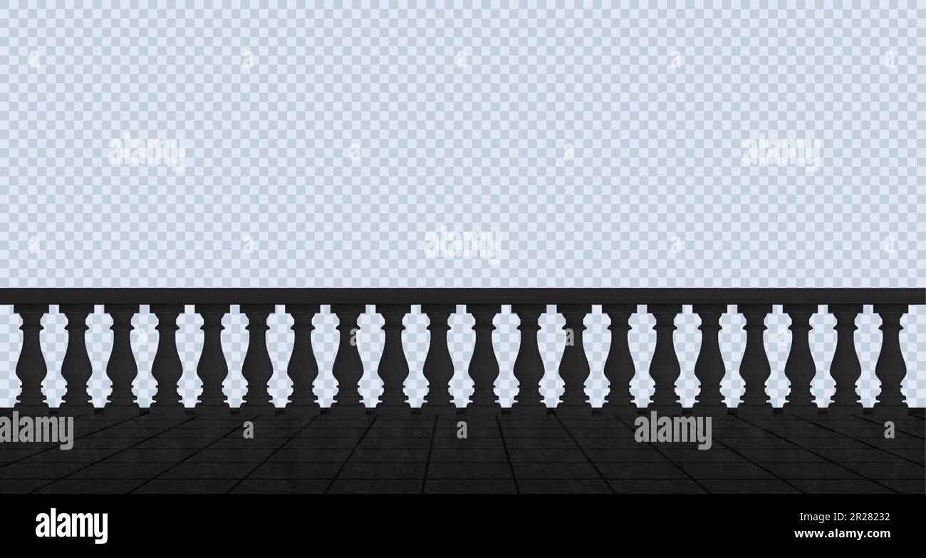 3d black balcony balustrade border with pillar and floor vector element ...