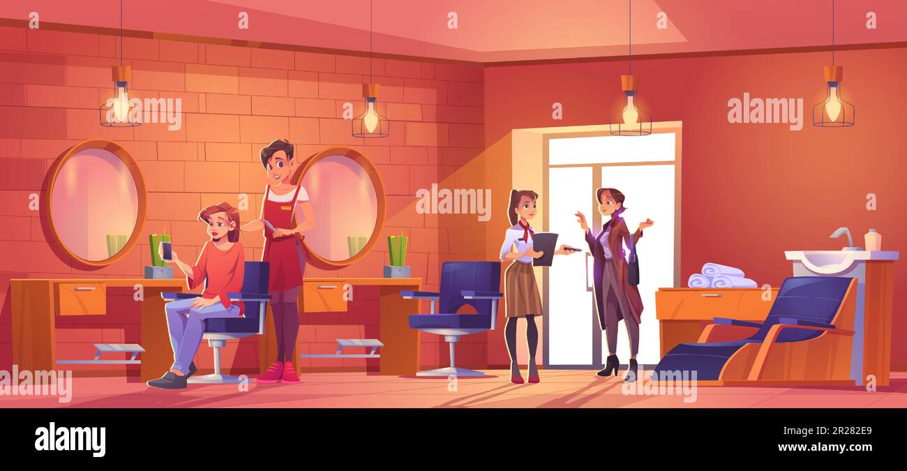 Hair beauty salon interior vector cartoon illustration. Hairdresser ...