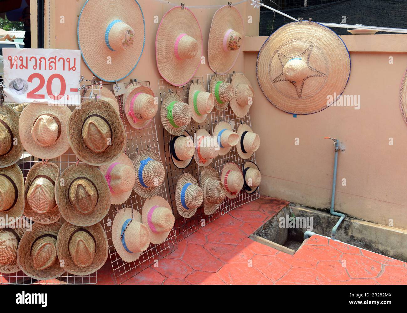 A hat shop by the ferry pier to Koh Kret in Nonthaburi, Thailand Stock ...