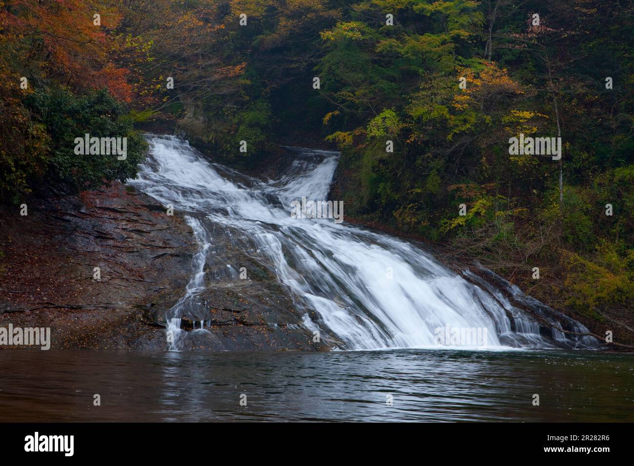 Yoro ravine turning red and Awamata waterfall Stock Photo - Alamy
