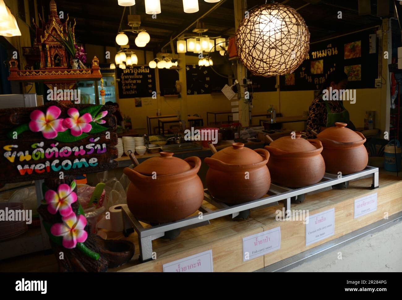 Thai curries cooked in traditional clay pots. Koh Kret, Thailand Stock ...