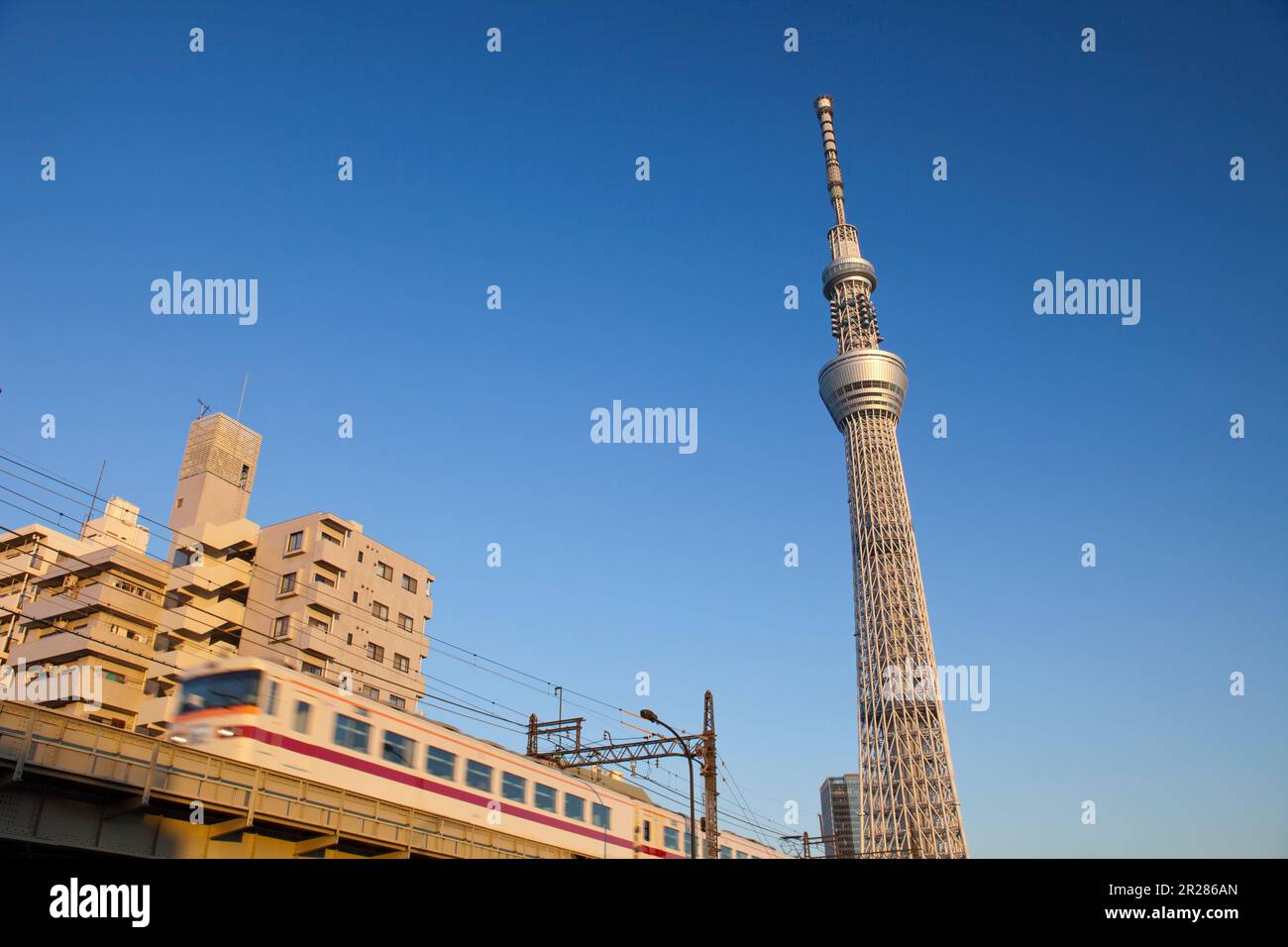 Tokyo sky tree and the train Stock Photo - Alamy