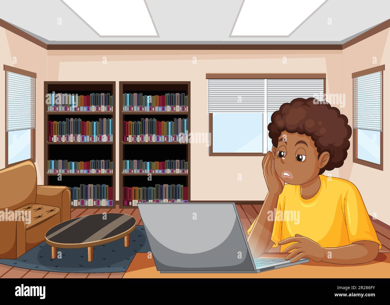 A man uring computer with bored face illustration Stock Vector Image ...