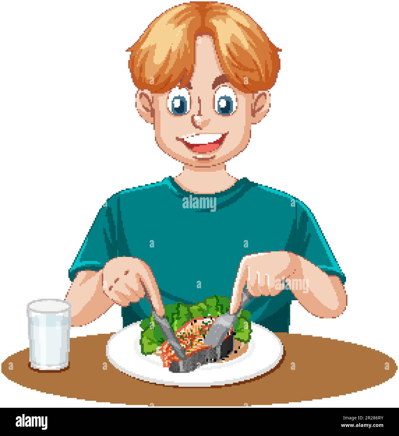Teenage Boy Enjoying a Nutritious Meal illustration Stock Vector Image ...