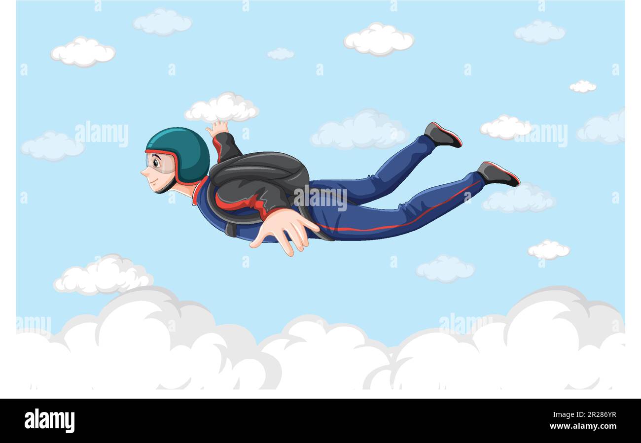 Man skydiving freefall on sky background illustration Stock Vector ...