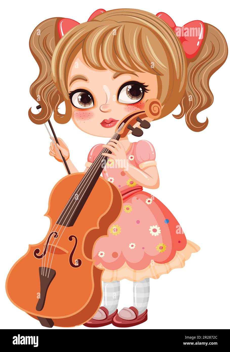 Cute Girl Holding Cello Cartoon Character illustration Stock Vector ...