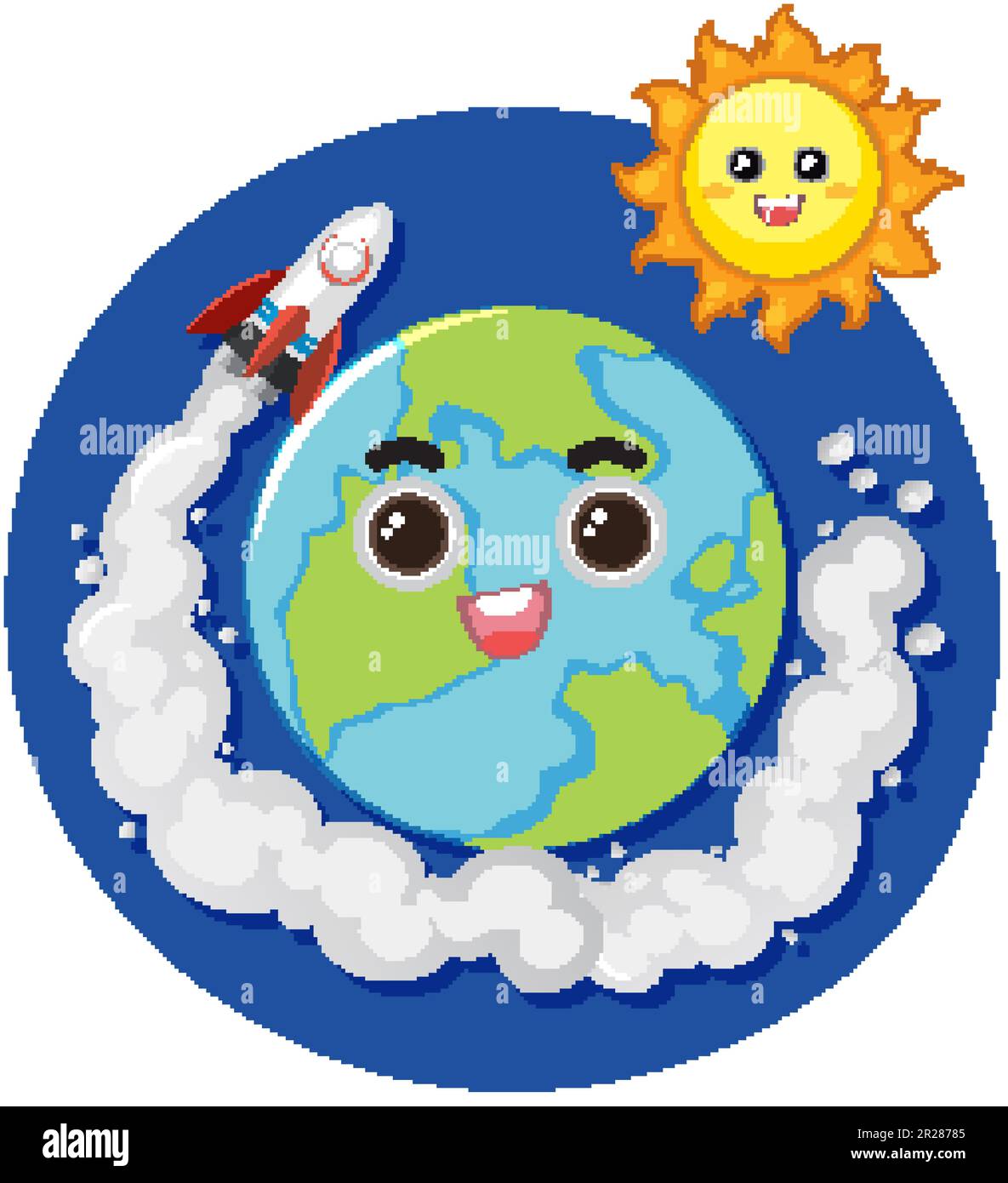 Earth globe with sun and rocketship illustration Stock Vector Image ...