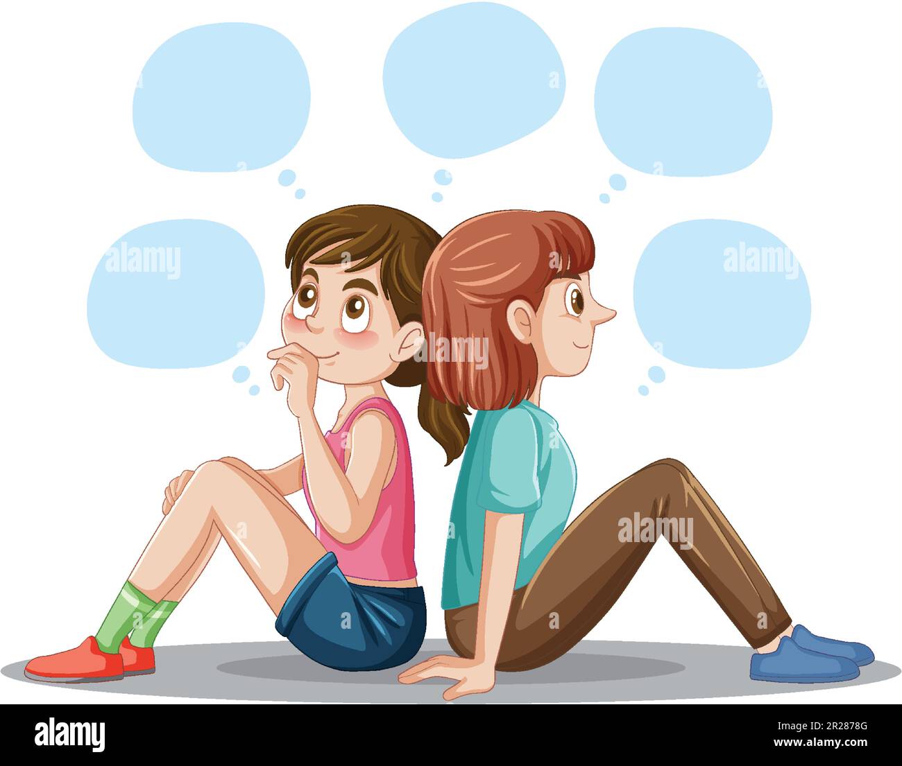 Two Girls Sitting Back to Back illustration Stock Vector Image & Art ...