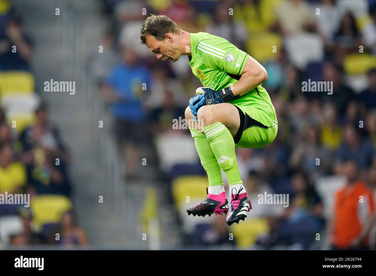 Nashville SC goalkeeper Joe Willis warms up before an MLS soccer match ...