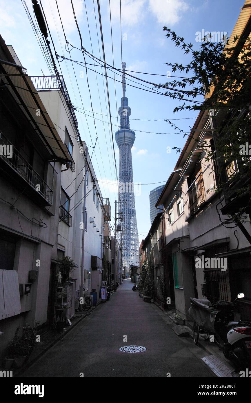 Tokyo Sky Tree and alley Stock Photo - Alamy
