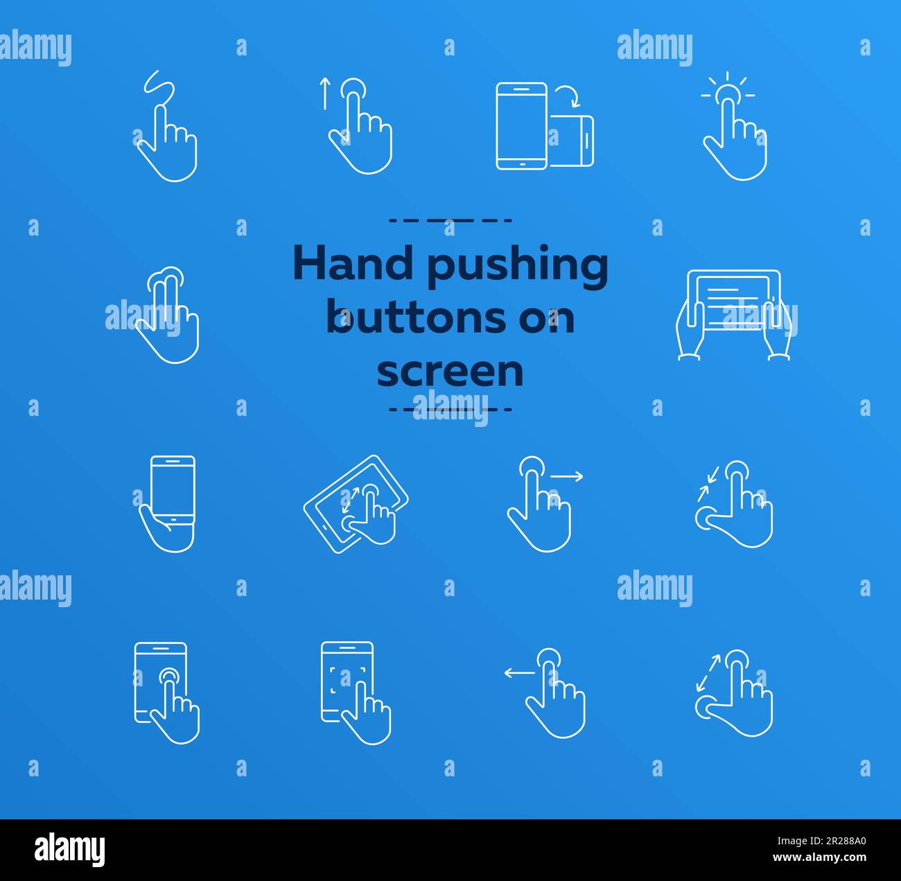 Hand pushing buttons on screen icons Stock Vector Image & Art - Alamy