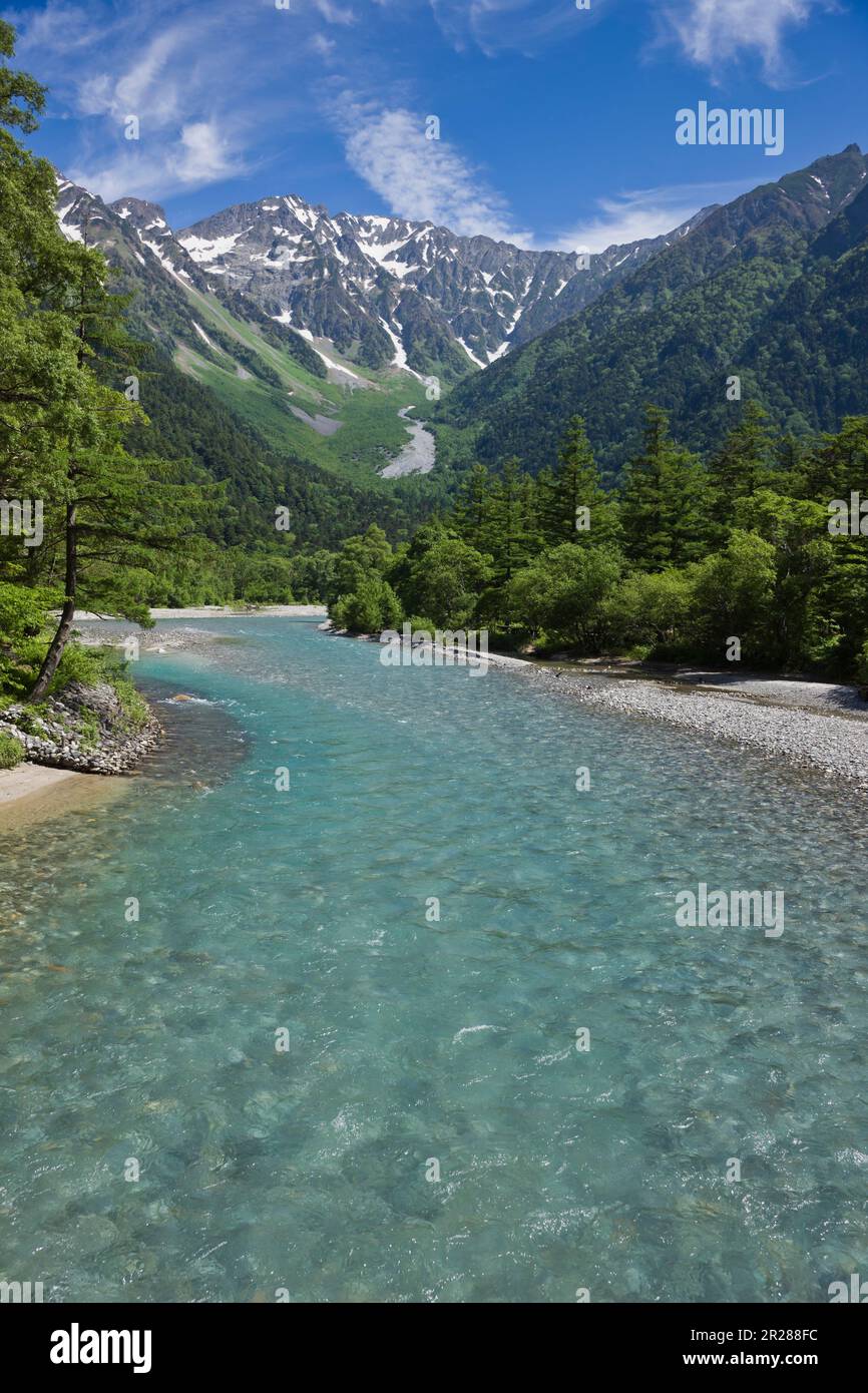 Hotaka mountain range and the Azusa River, green Kamik?chi Stock Photo ...