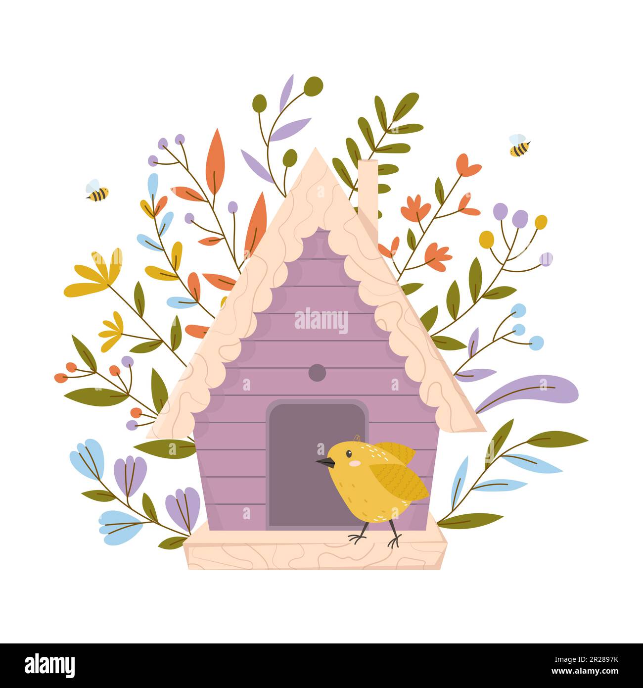 Wooden colorful birdhouse with small birds Stock Vector Image & Art - Alamy