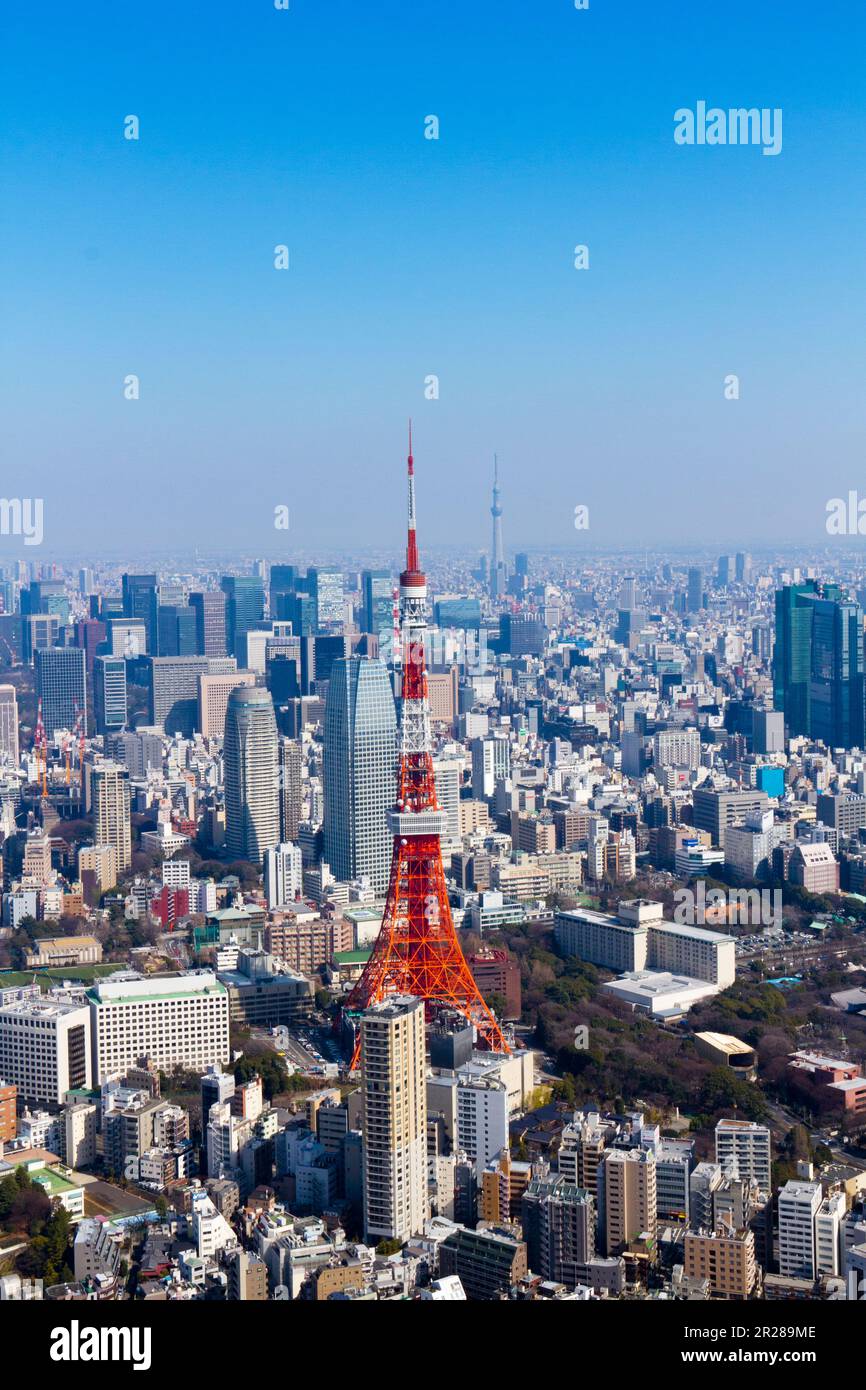 Aerial view of Tokyo Tower and Tokyo sky tree Stock Photo - Alamy