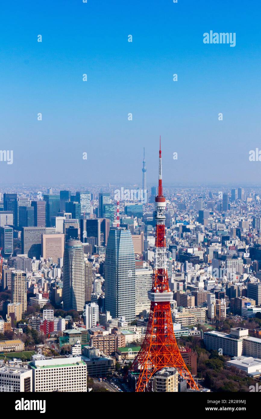 Aerial view of Tokyo Tower and Tokyo sky tree Vertical position Stock Photo - Alamy
