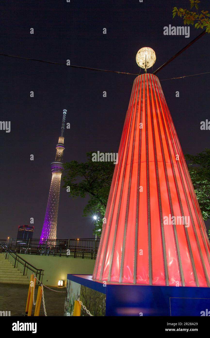 Elegant Tokyo Sky Tree lit up and light sculptures Stock Photo - Alamy