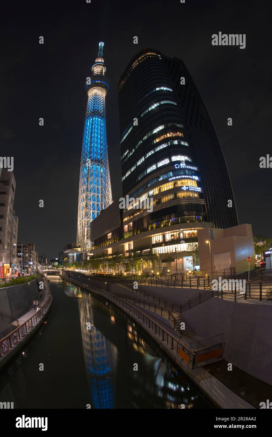 Tokyo Sky Tree lit up (Trendy) and East Tower Stock Photo - Alamy