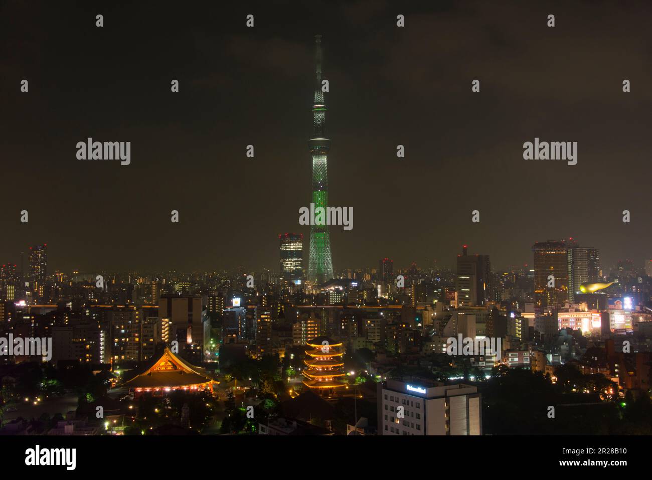 Asakusa Temple and Tokyo sky tree lights up (white tree Stock Photo - Alamy