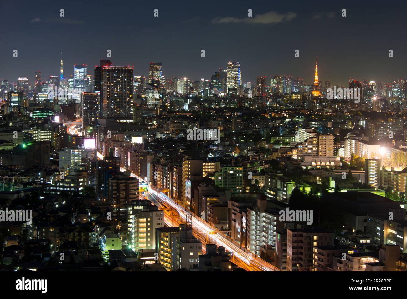Night view of Tokyo Tower and Tokyo Sky Tree Stock Photo - Alamy