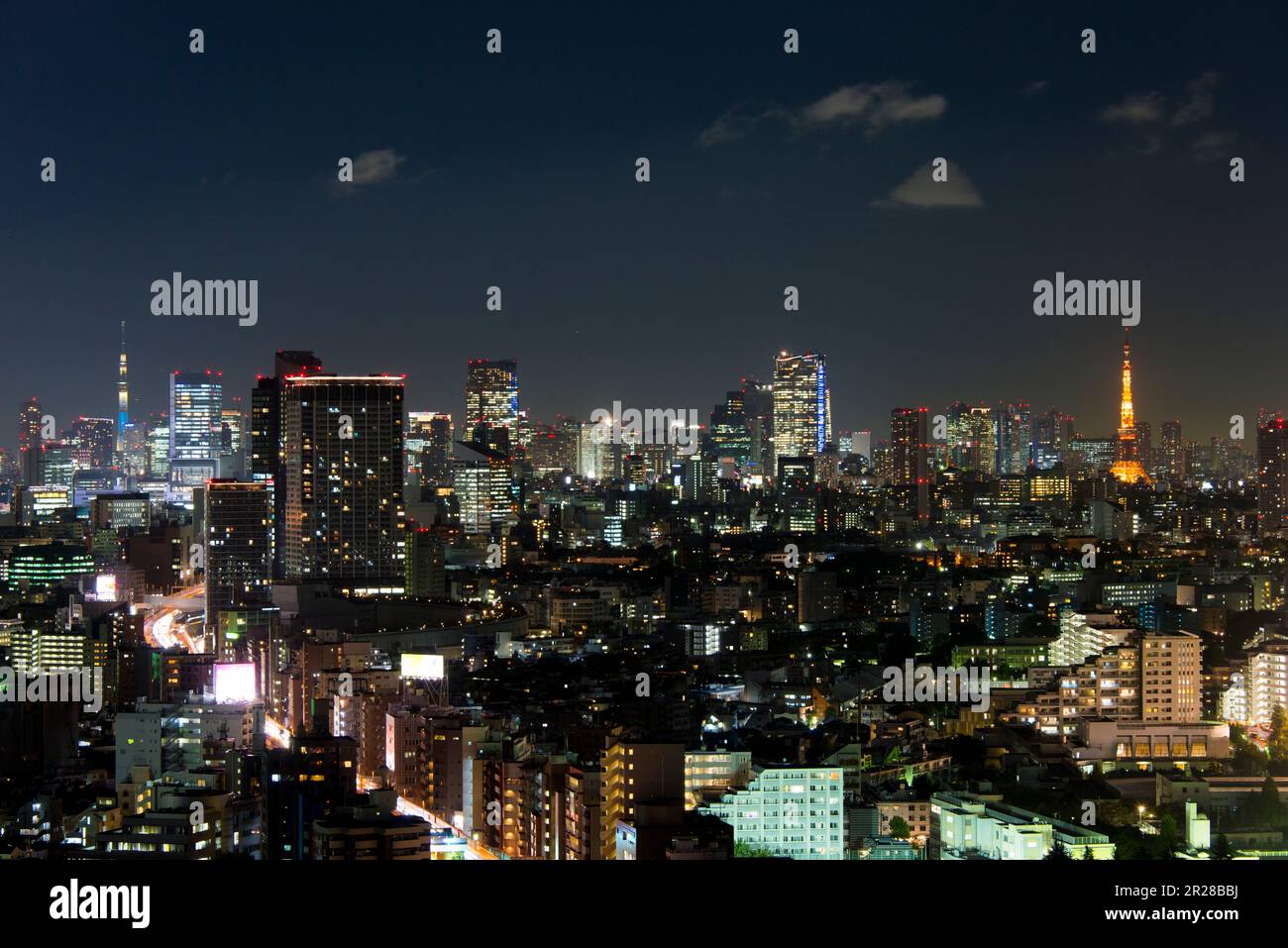Night view of Tokyo Tower and Tokyo Sky Tree Stock Photo - Alamy