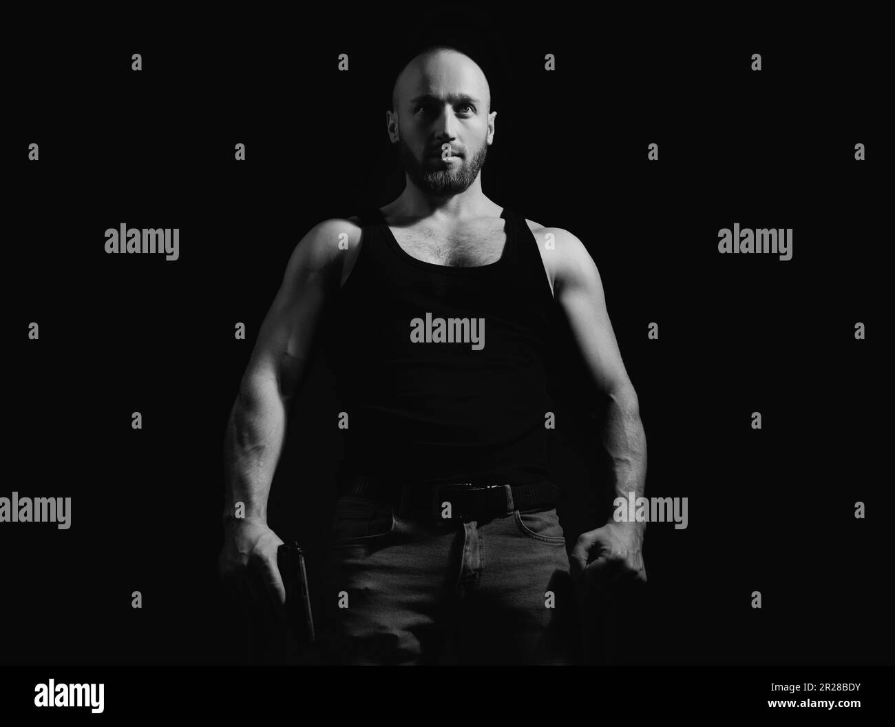 Brutal Man Handsome Serious Male Model With Makarov Pistol Gangster