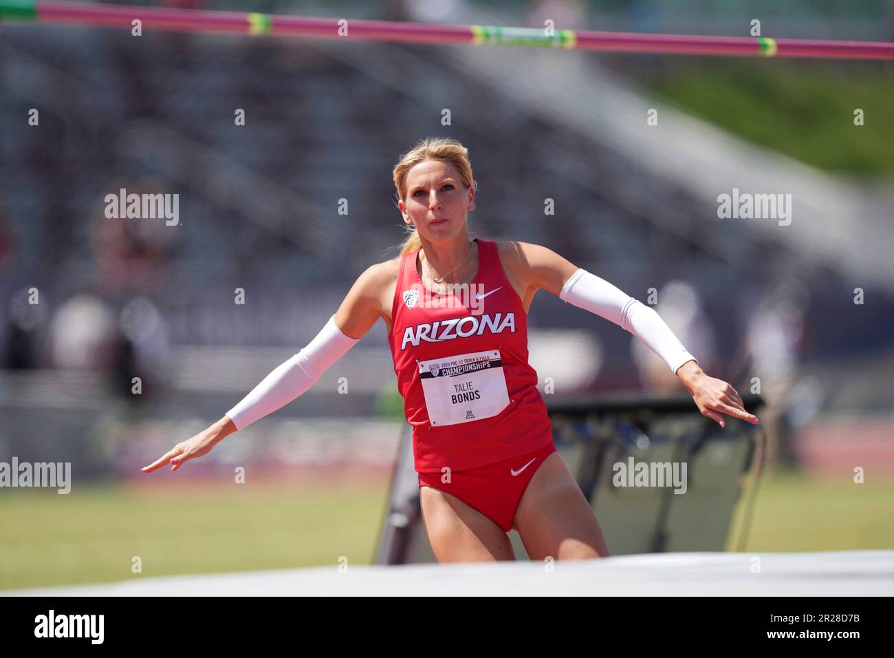 Talie Bonds of Arizona places third in the women's high jump at 5-10 (1.78m) during the Pac-12 ...