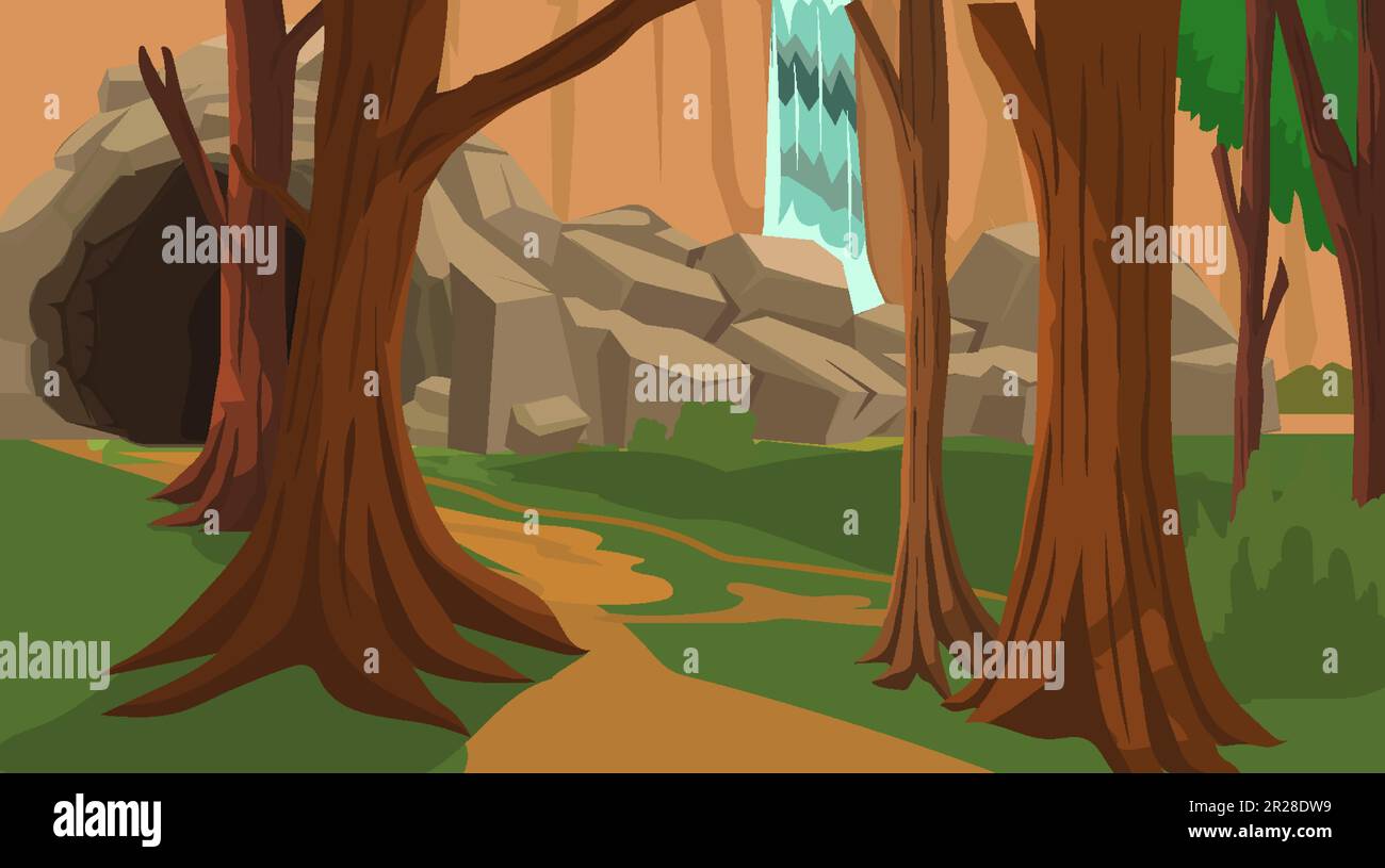 Vector village cartoon background illustration with old style cottage ...