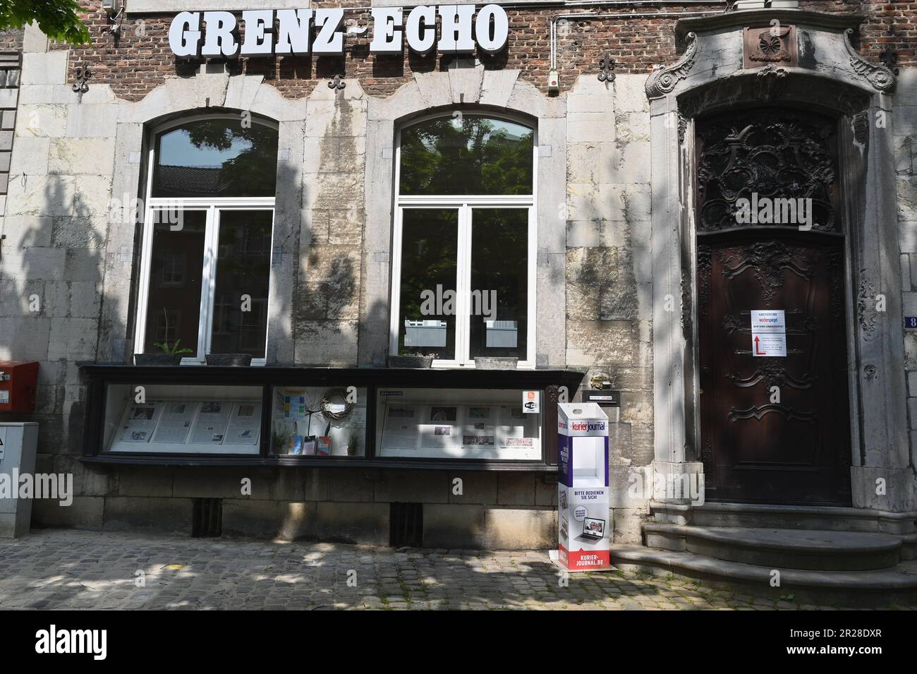 Eupen, Belgium. 14th May, 2023. Grenz Echo lettering on the publishing ...