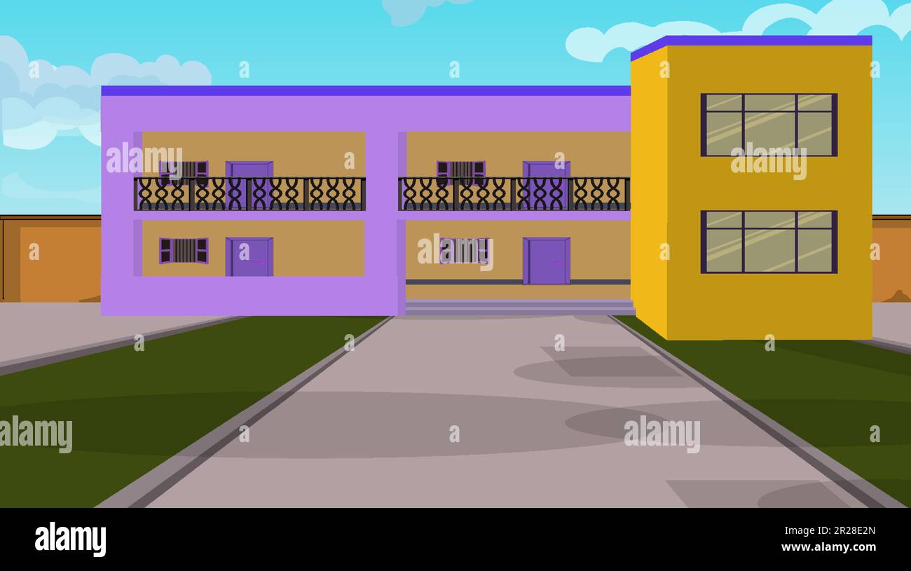 Vector village cartoon background illustration with old style cottage ...