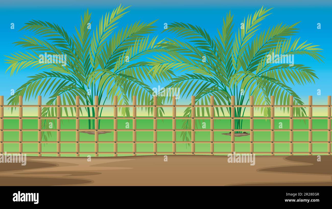 Vector village cartoon background illustration with old style cottage ...