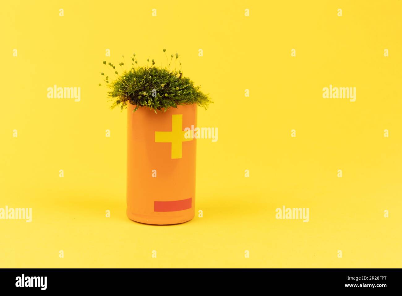 Cell Battery covered in fresh green moss, green energy Stock Photo - Alamy