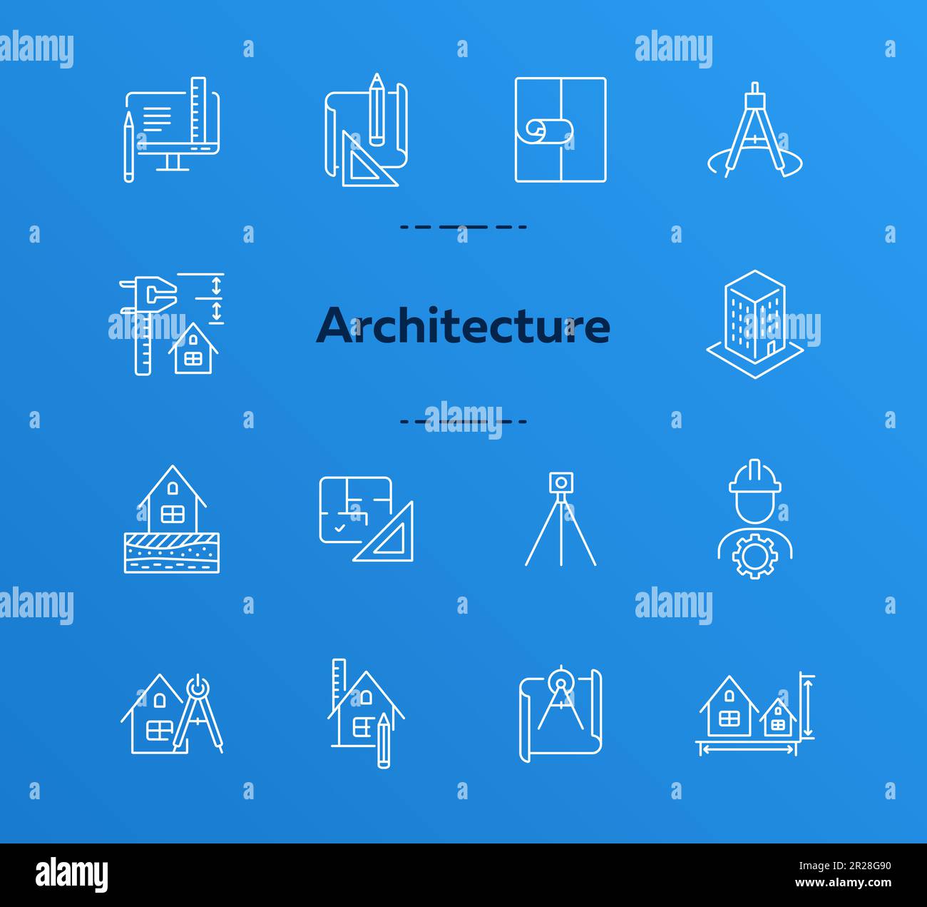 Architecture line icon set. Pencil, ruler, floor plan Stock Vector ...