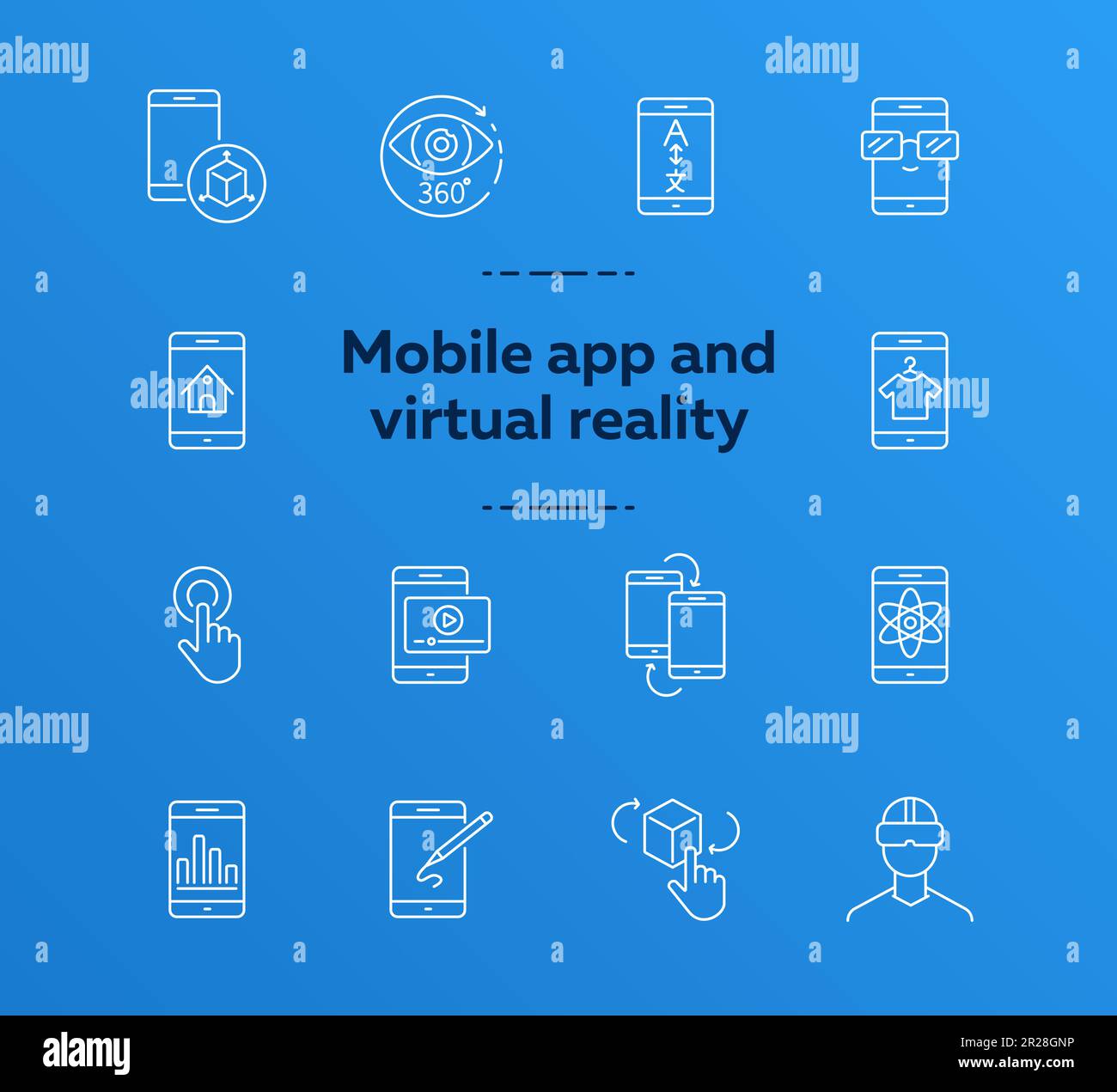 Mobile app and virtual reality line icon set Stock Vector Image & Art ...