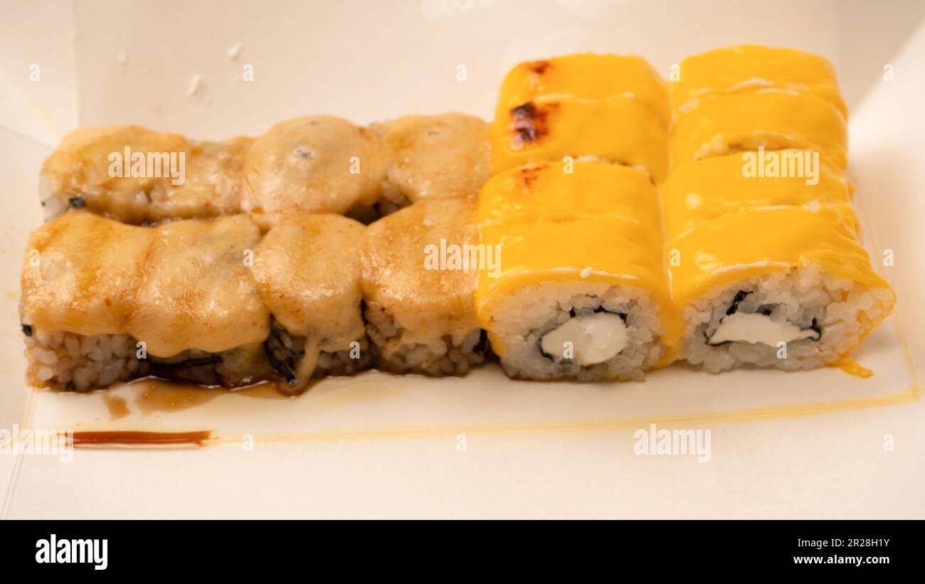 Sushi with cream cheese isolated on a white background Stock Photo - Alamy