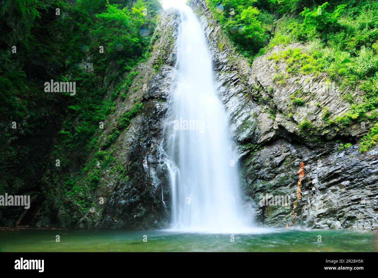 Anmon waterfall (second waterfall) and Shirakami mountain ranges Stock ...