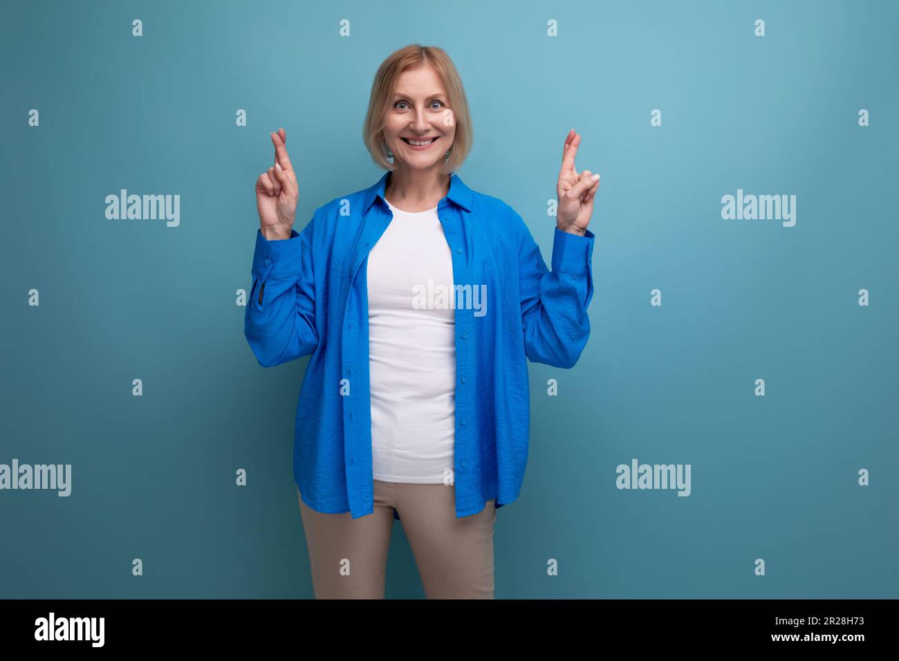 Portrait Of A Blond Attractive Middle Aged Woman In A Casual Stylish