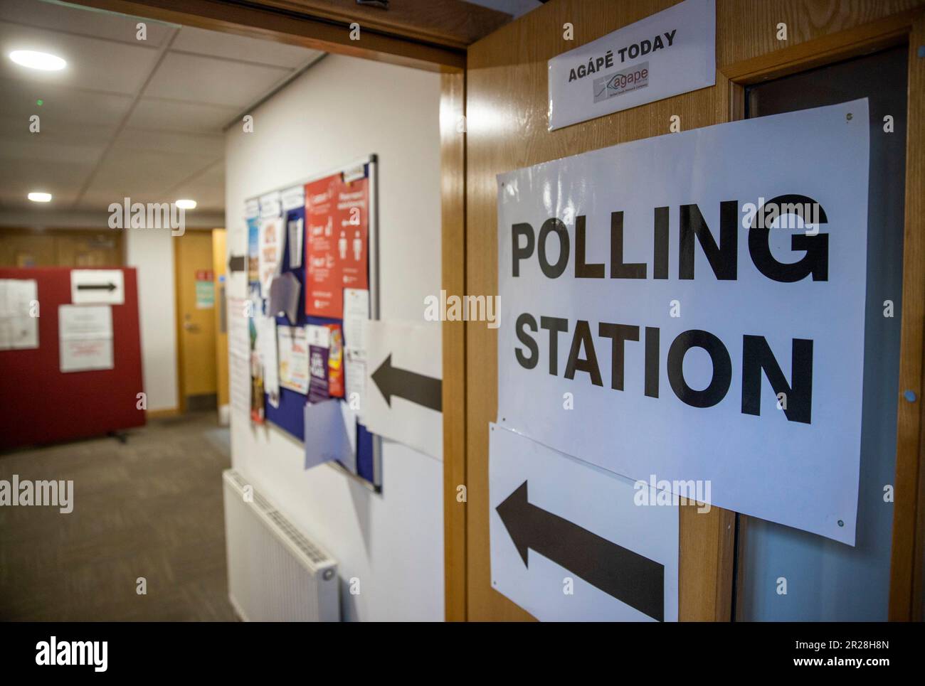Sign directing voting at the Agape Centre polling station in south ...