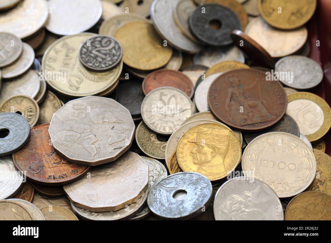 old european coins texture as nice background Stock Photo - Alamy