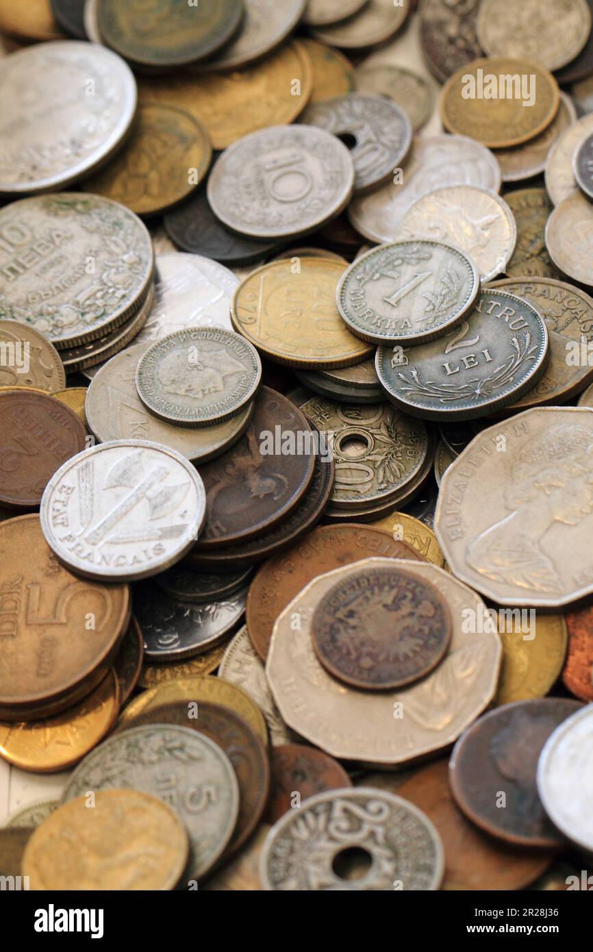 old european coins texture as nice background Stock Photo - Alamy