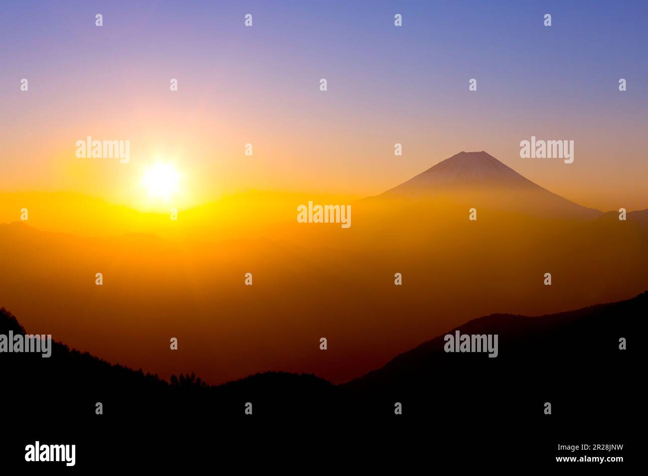 Mount Fuji in the morning sun Stock Photo - Alamy
