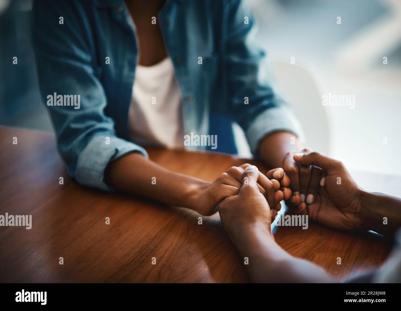 Empathy, kindness and support with friends and holding hands for ...