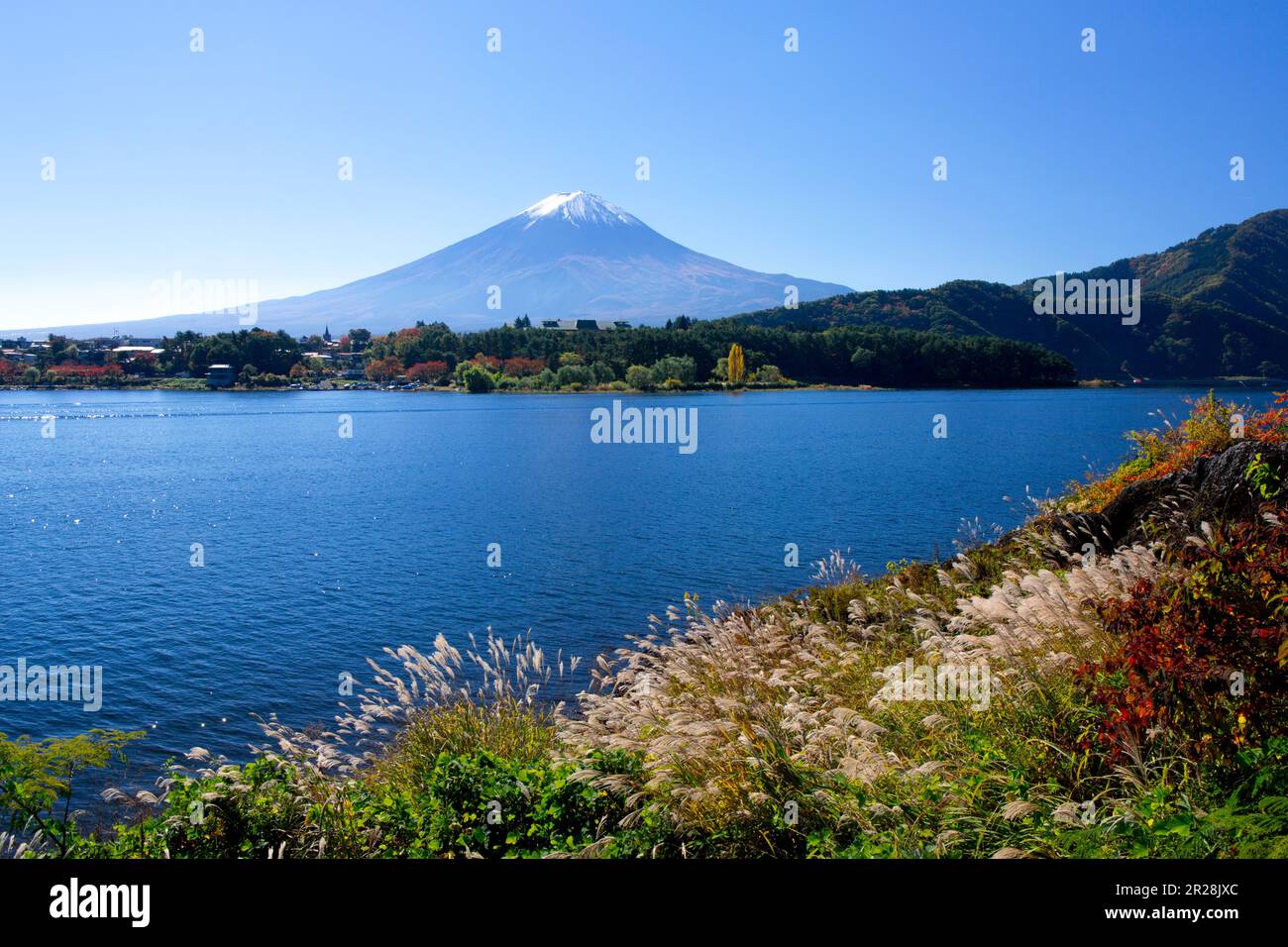 Lake Kawaguchiko and Mount Fuji Stock Photo - Alamy