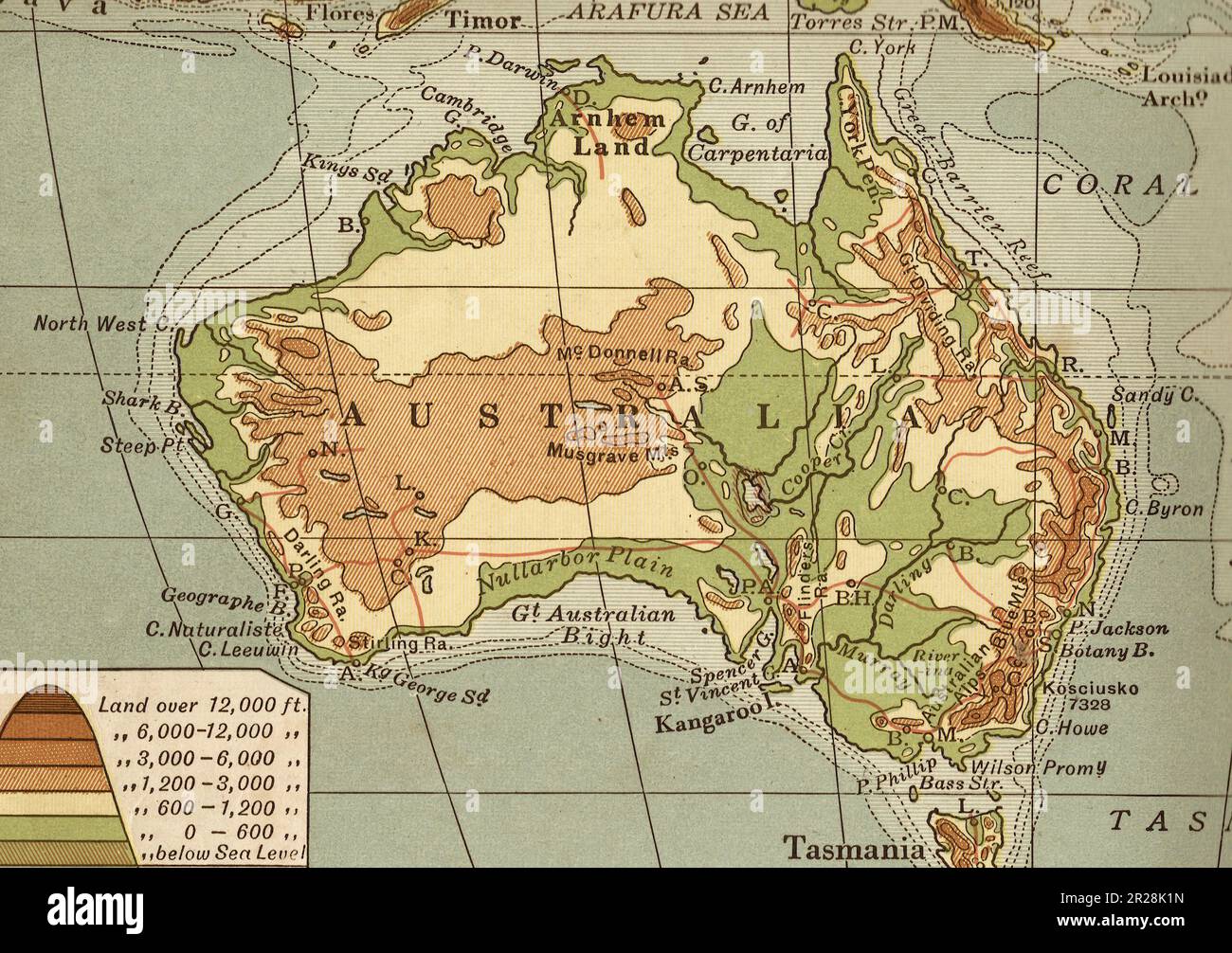 Vintage geographical map of Australia in sepia Stock Photo - Alamy
