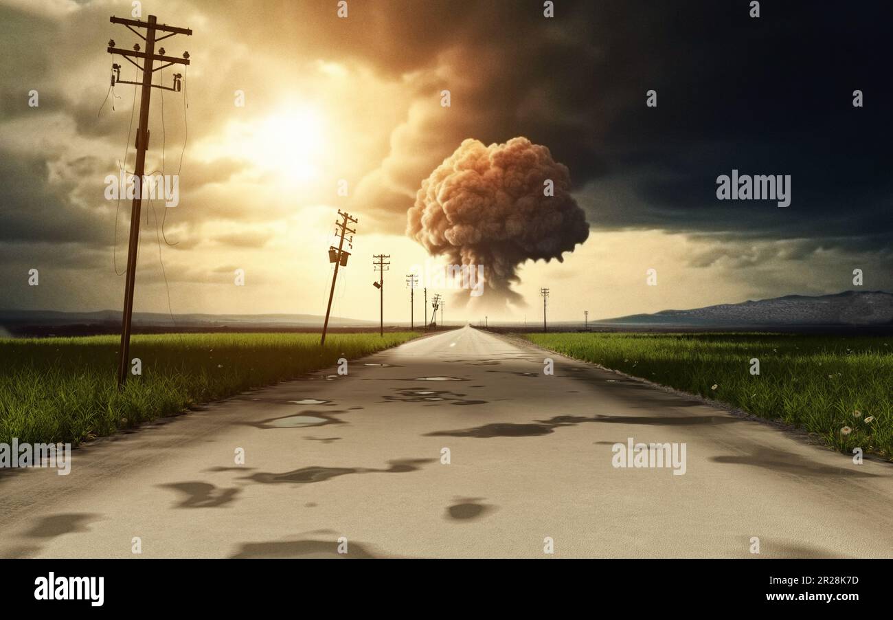 Illustration of an explosion on an empty road Stock Photo - Alamy