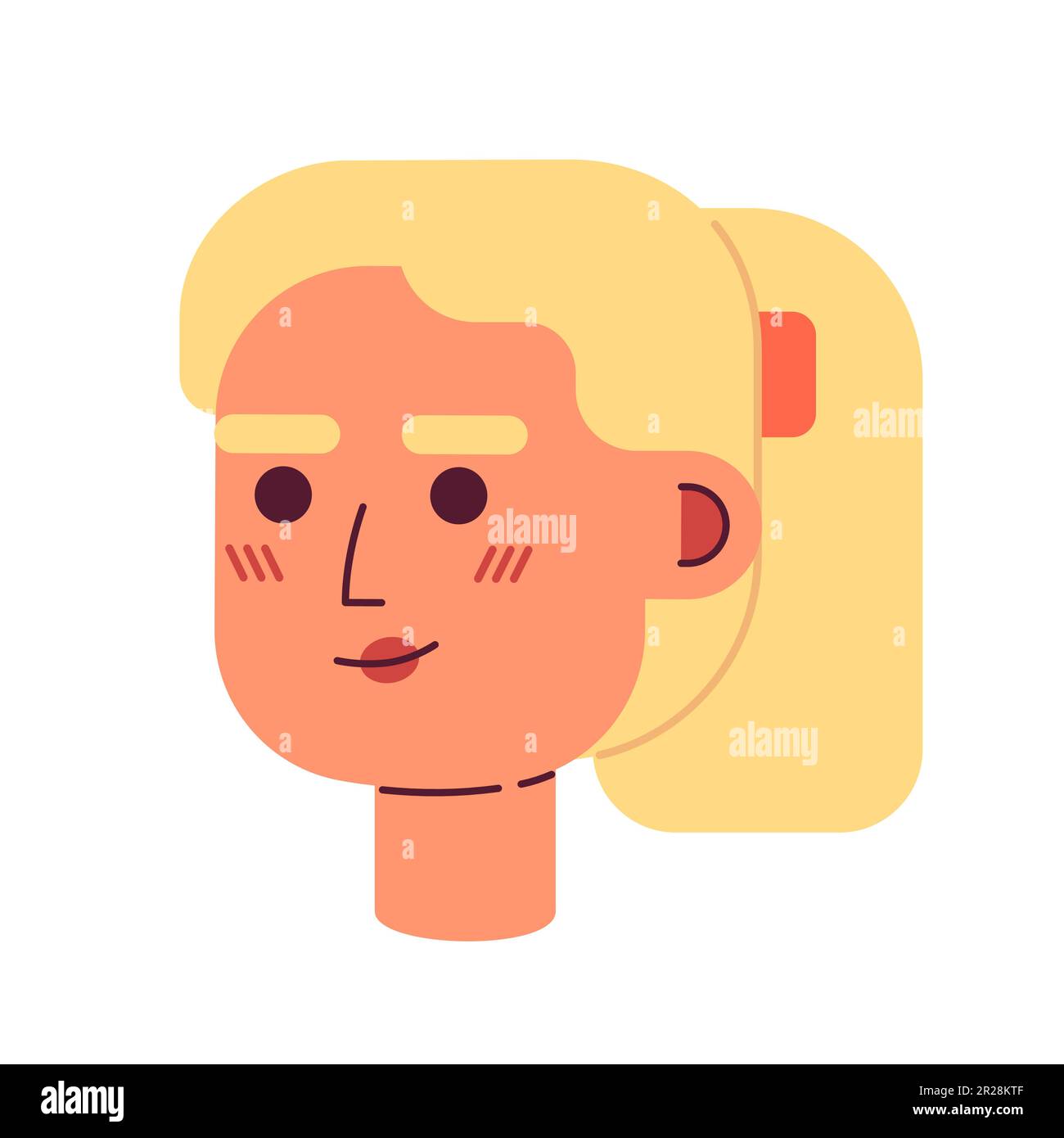 Young adult blonde woman with ponytail semi flat vector character head ...
