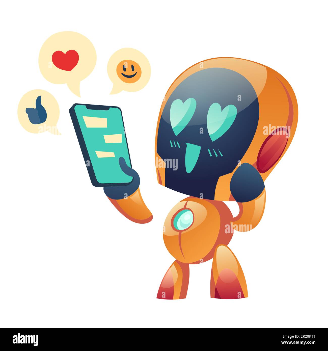 Robot or chatbot with smartphone in hand communicate in networks having ...