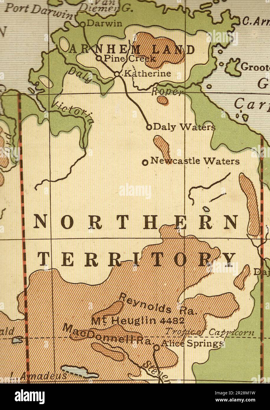 Vintage geographical map of Northern Territory, Australia in sepia ...
