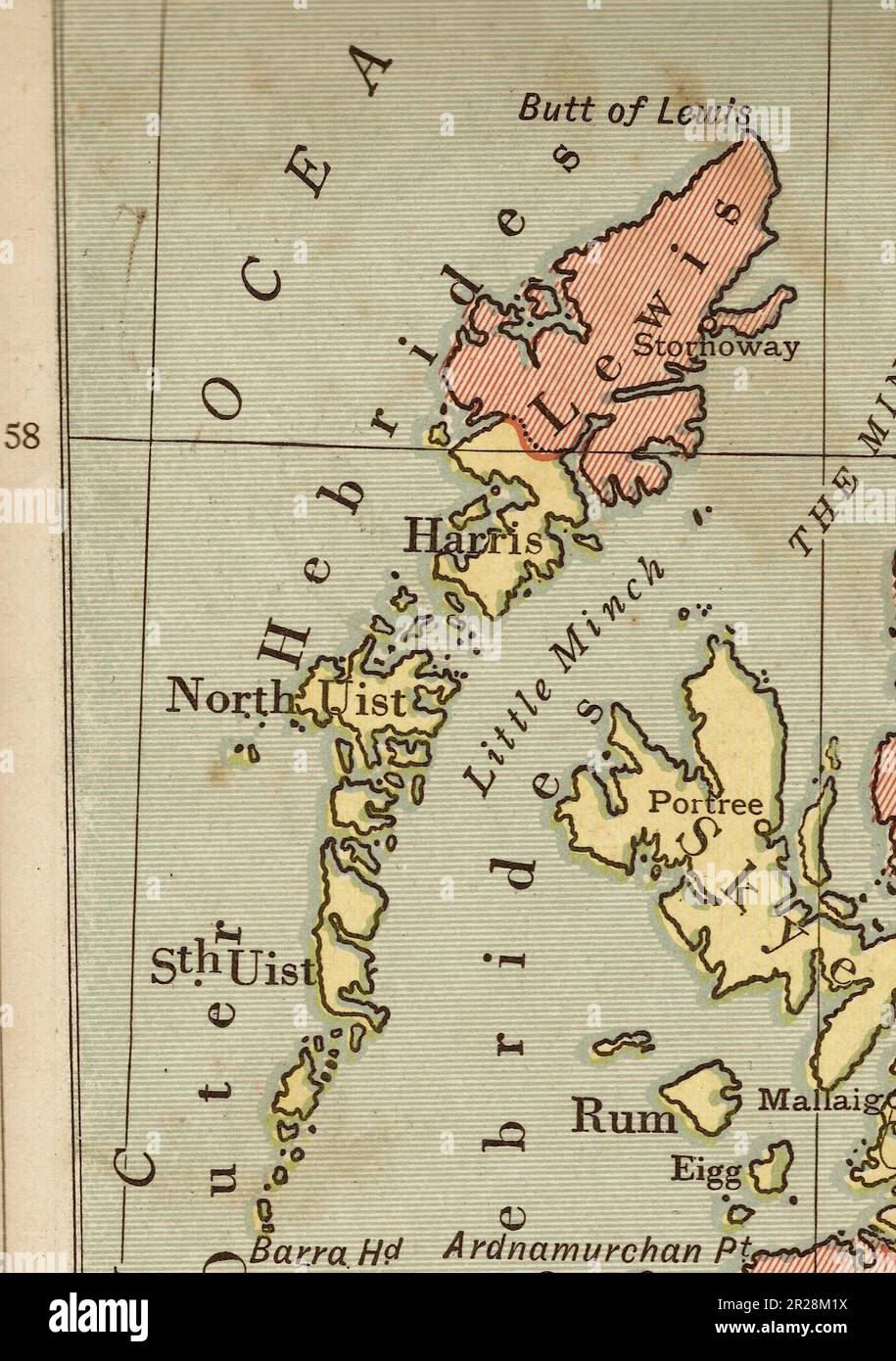 Vintage political map of the Outer Hebrides, Scotland in sepia Stock Photo - Alamy