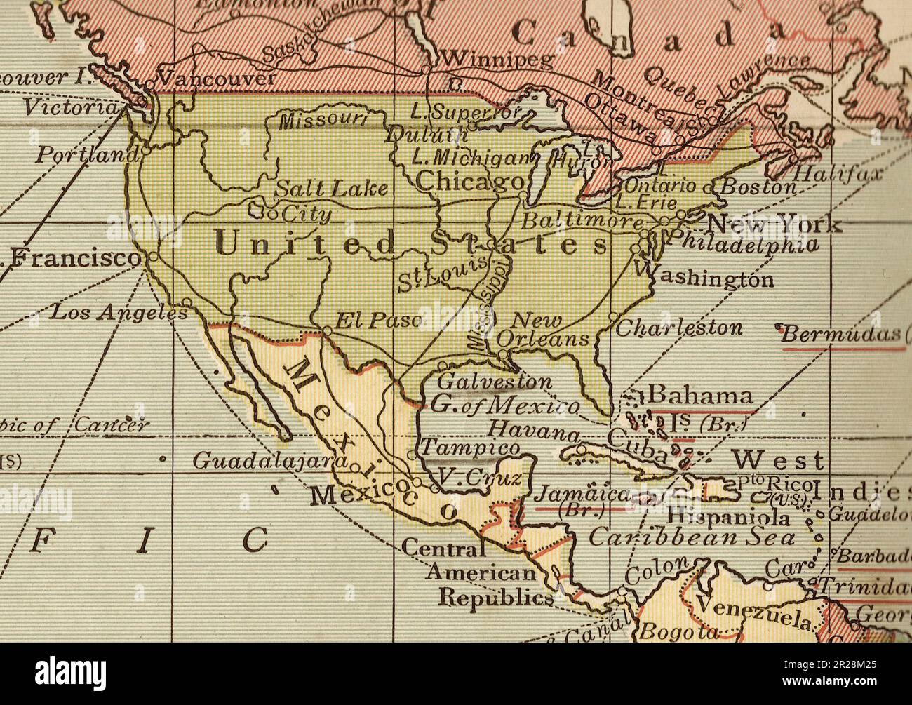 Vintage political map of the United States and Mexico in sepia Stock ...