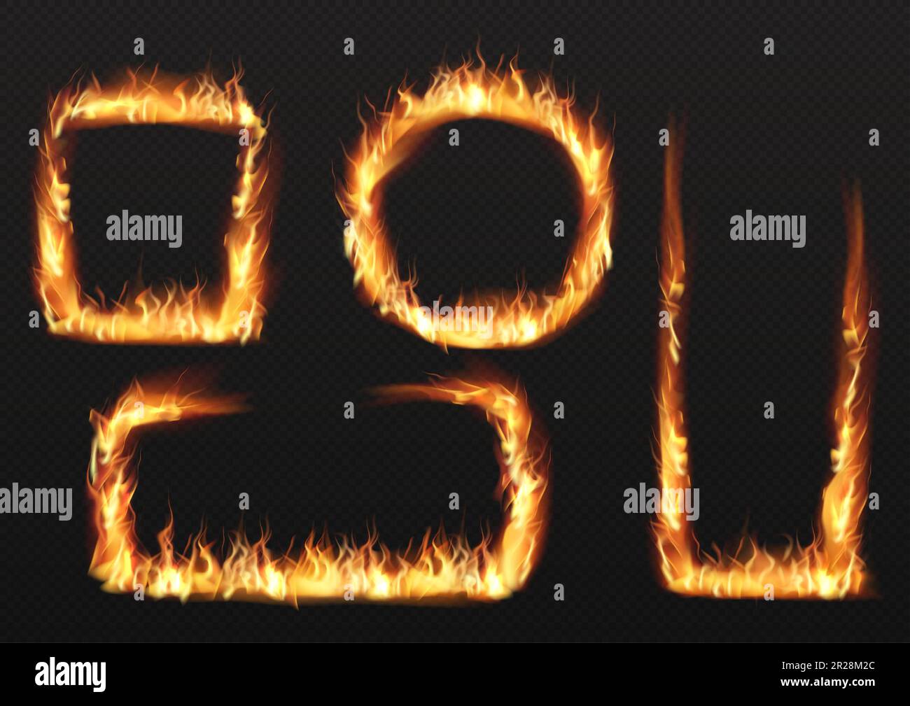 Ring fire flame, burning different shapes frames. Vector realistic ...